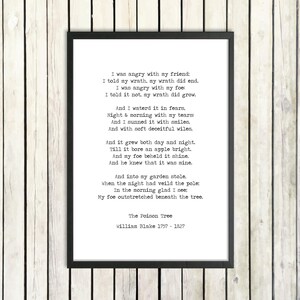 William Blake 'the Poison Tree' Printable Poetry Instant Download ...