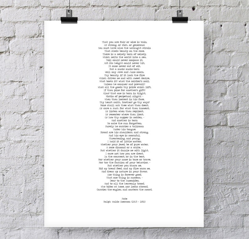 Emerson Printable Poetry 'fate' Instant Download Poem American History ...