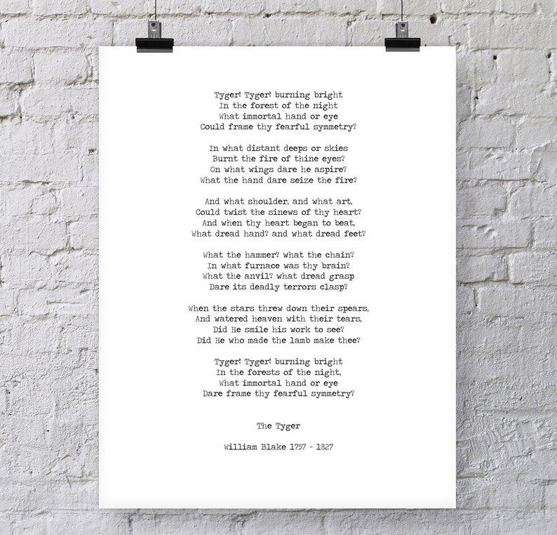 William Blake Hand Typed Printable Poetry 'tyger, Tyger' Instant ...