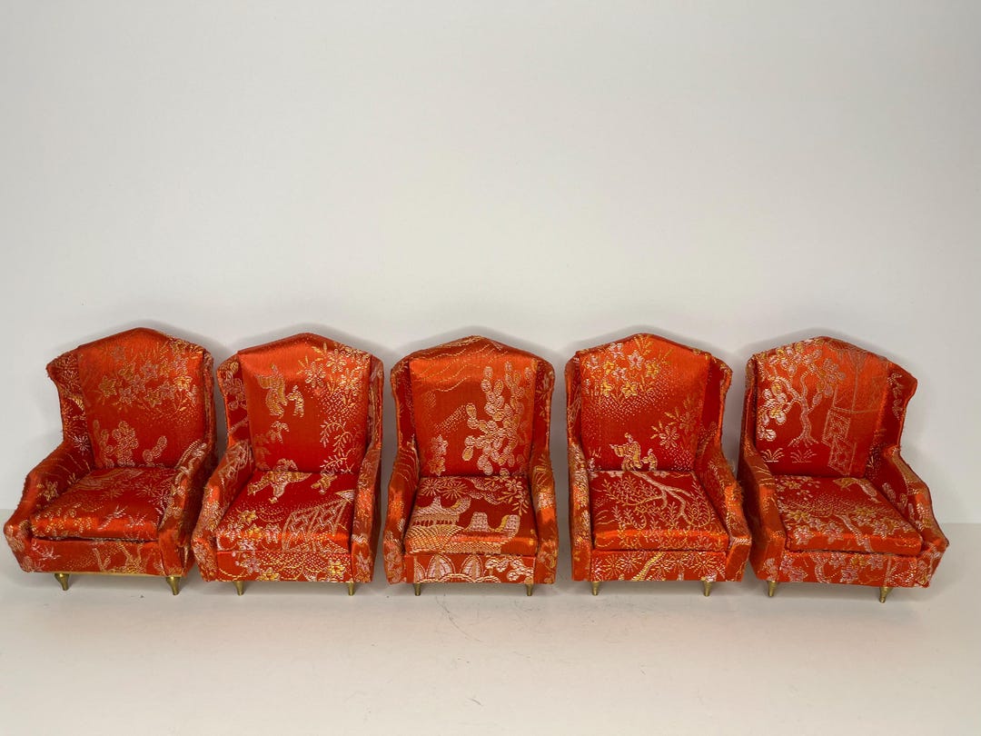 1960s Ideal Petite Princess Salon Wing Chair - Red Brocade (1:16 Scale ...