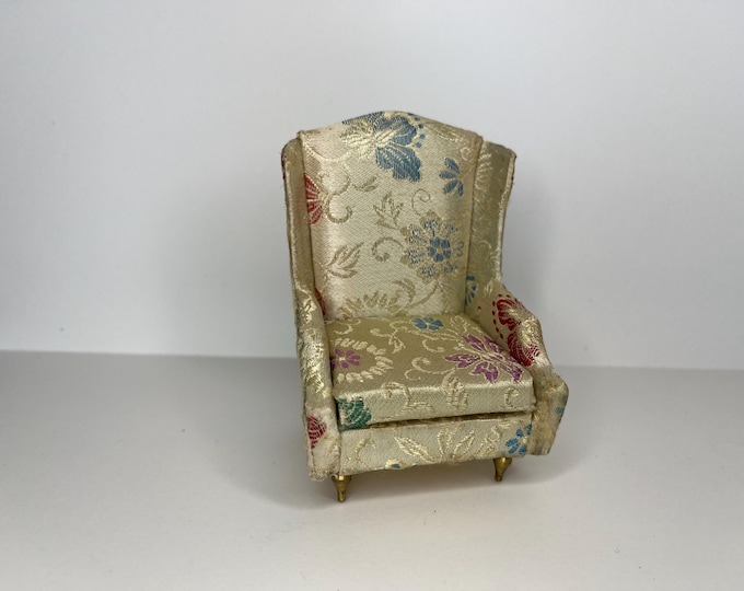 1960s Ideal Petite Princess Salon Wing Chair - White Brocade (1:16 ...