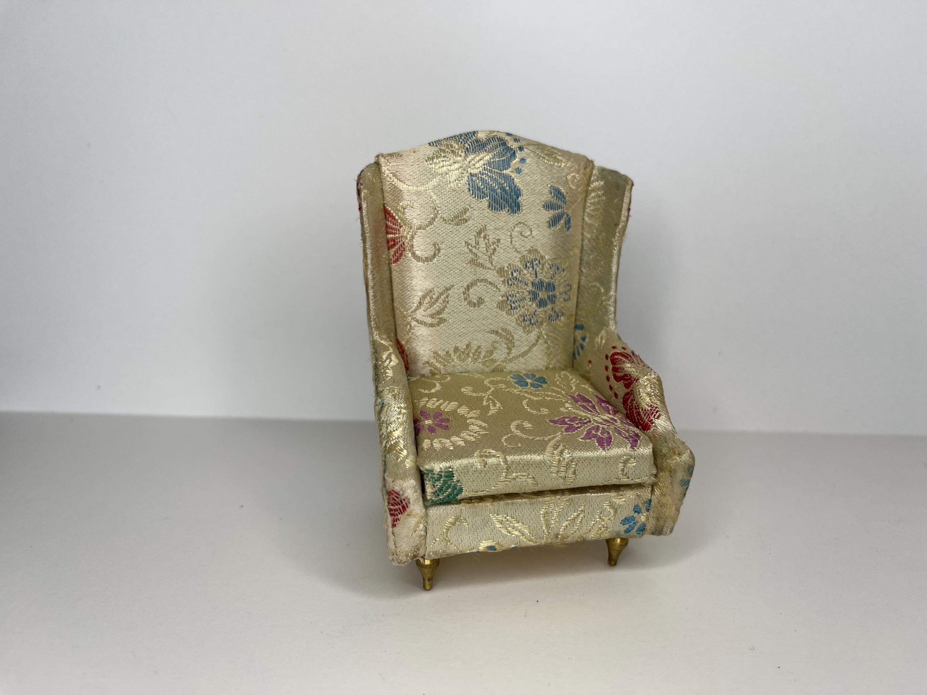 1960s Ideal Petite Princess Salon Wing Chair - White Brocade (1:16 ...