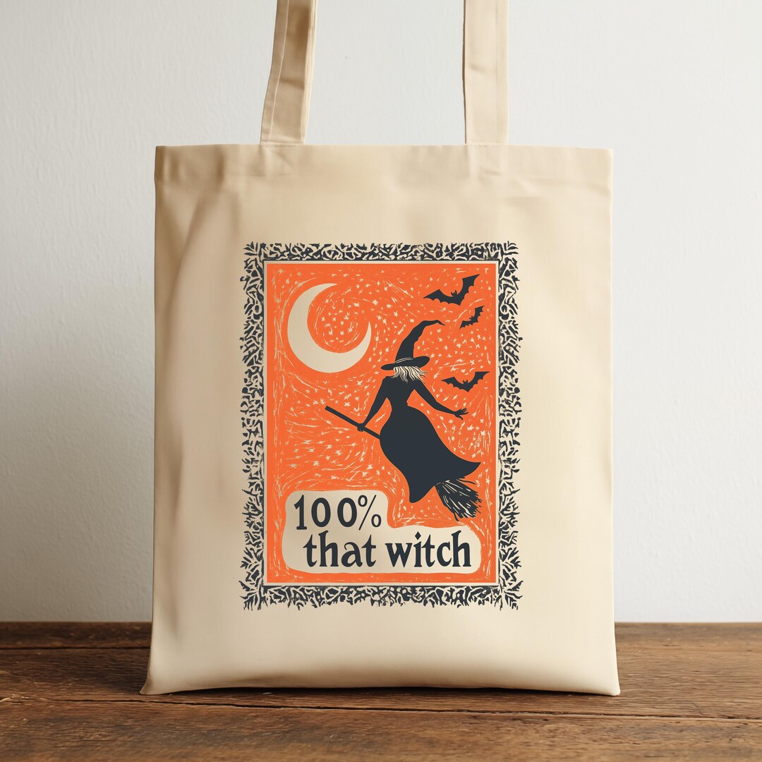 Witchy Cotton Canvas Tote Bag: Halloween Gift - Etsy