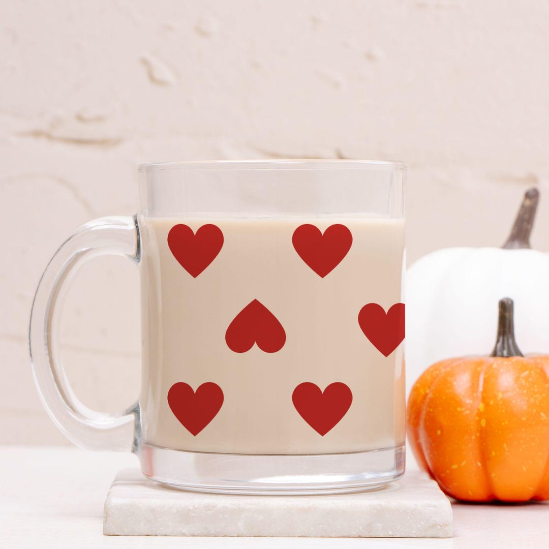 Red Heart Mug 10 Oz Glass Cup With Cute Hearts Perfect Valentine's Day ...