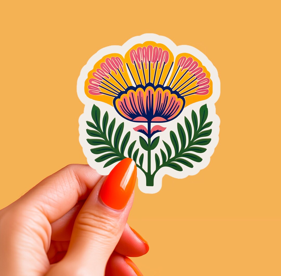 Retro Flower Sticker for Laptop Decor Floral 3x3 In. Sticker Vinyl ...