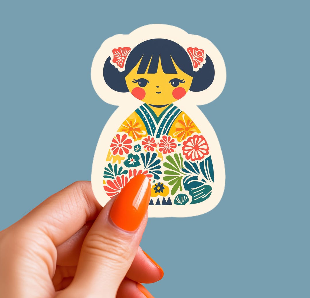 Cute Japanese Sticker Kawaii Doll Sticker Kimono Laptop Decal Gift for ...