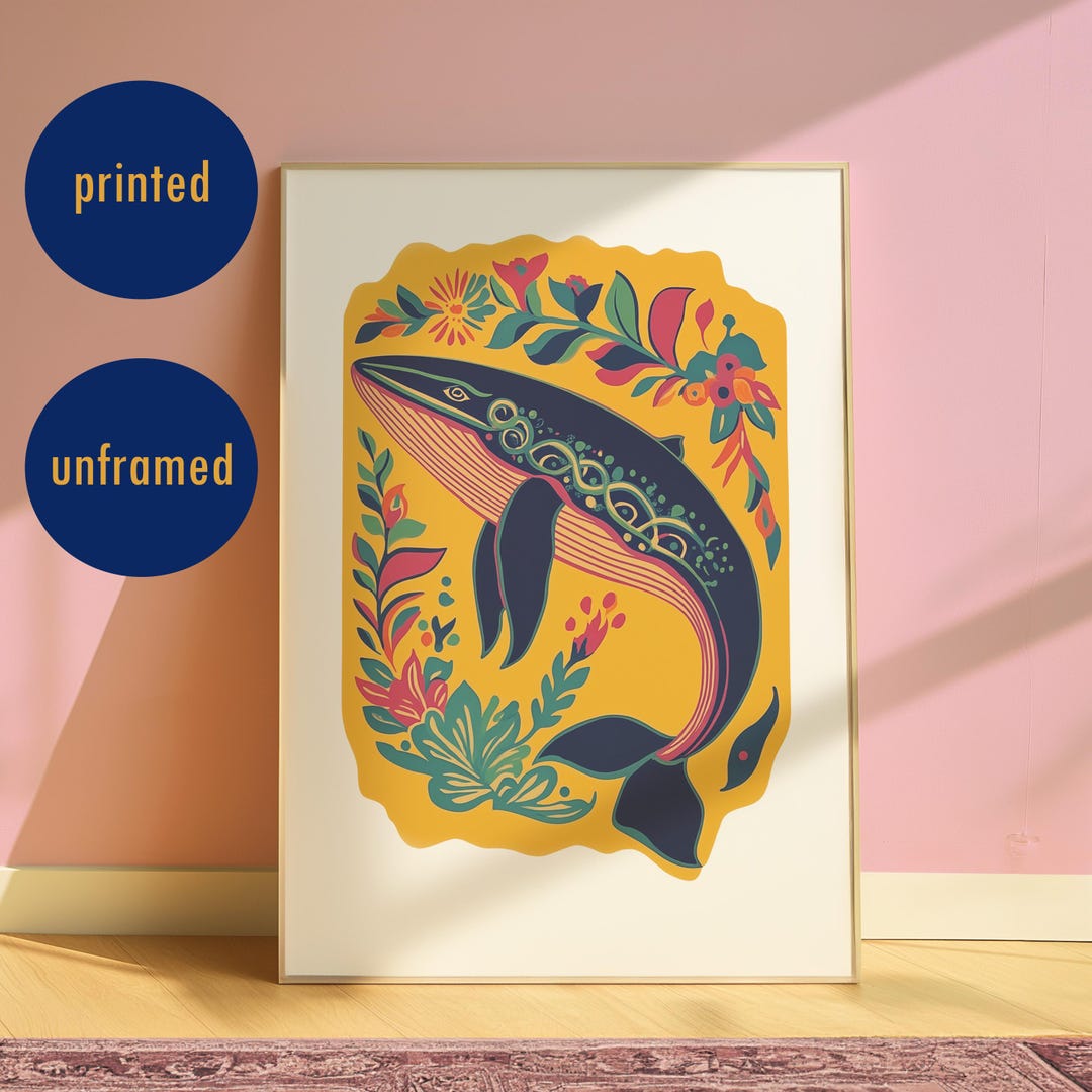 Colorful Boho Whale Poster for Boho Nursery Decor Ideal Sea Animal ...