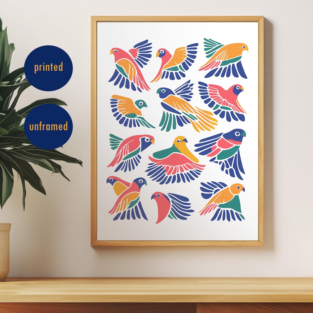 Tropical Bird Print, Modern Colorful Flock Poster - Etsy