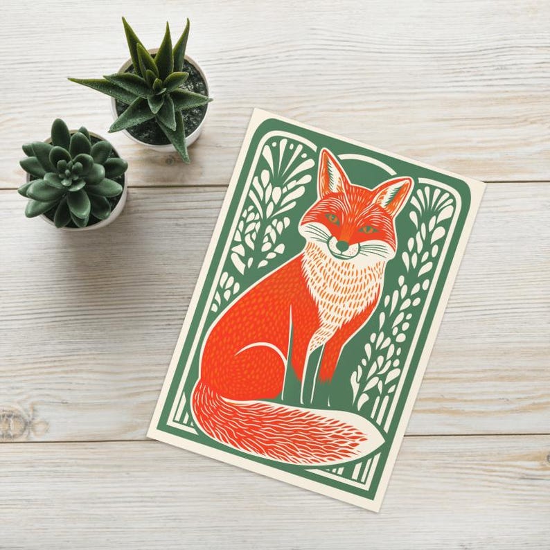 Fox Folk Art Greeting Card Autumn Wildlife Card Fox Art Scandi Note ...