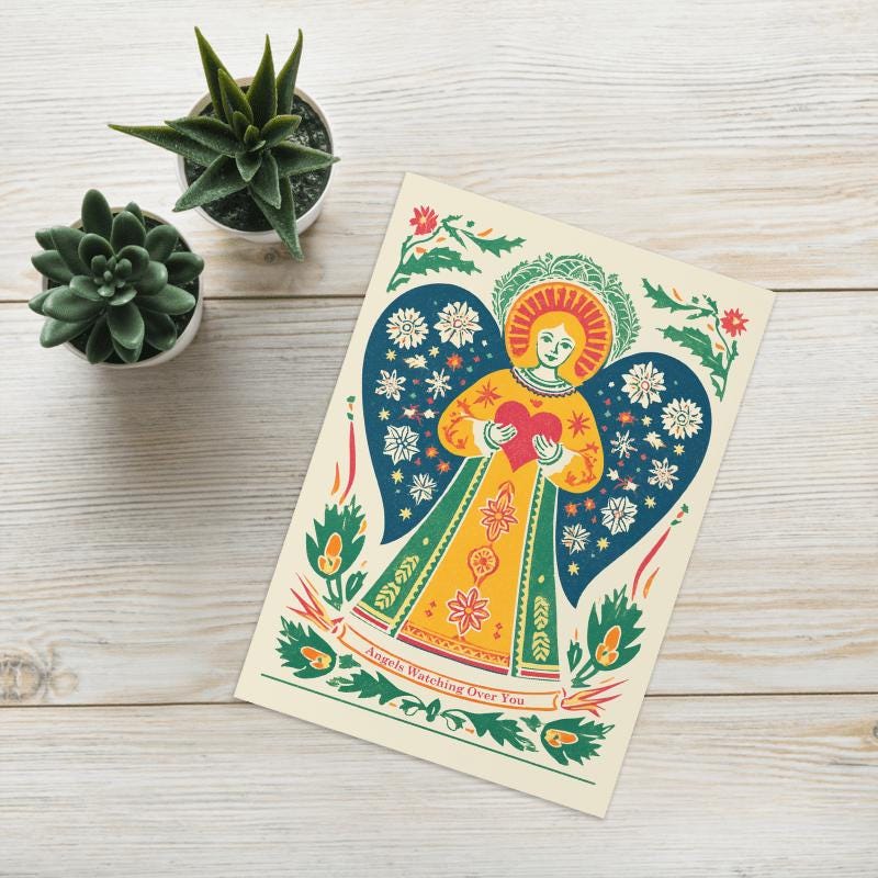 Festive Angel Christmas Card: Colorful Holiday Greeting - Etsy