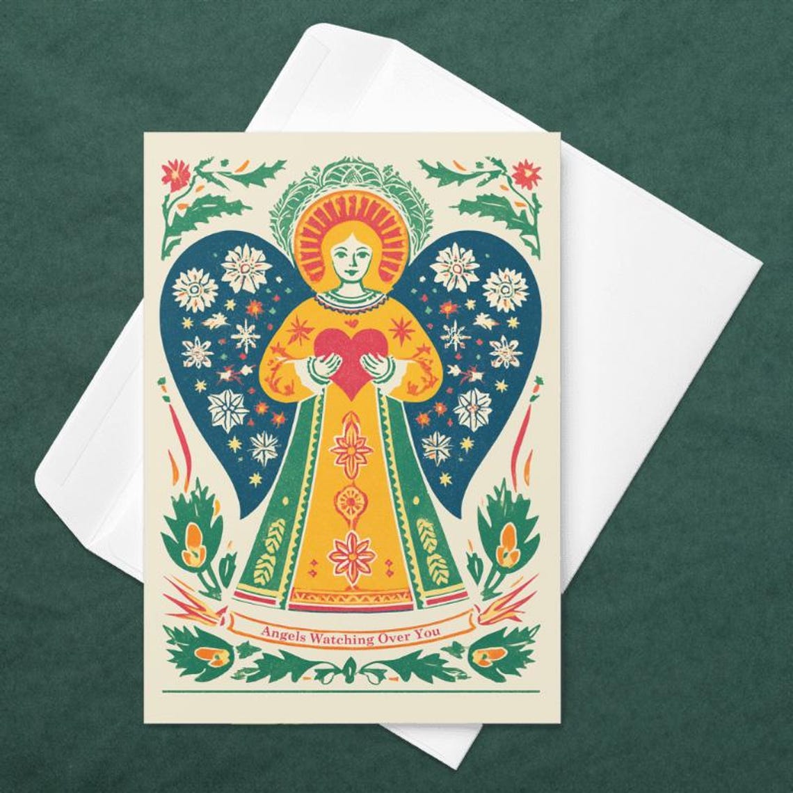 Festive Angel Christmas Card: Colorful Holiday Greeting - Etsy