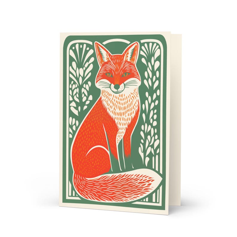 Fox Folk Art Greeting Card Autumn Wildlife Card Fox Art Scandi Note ...