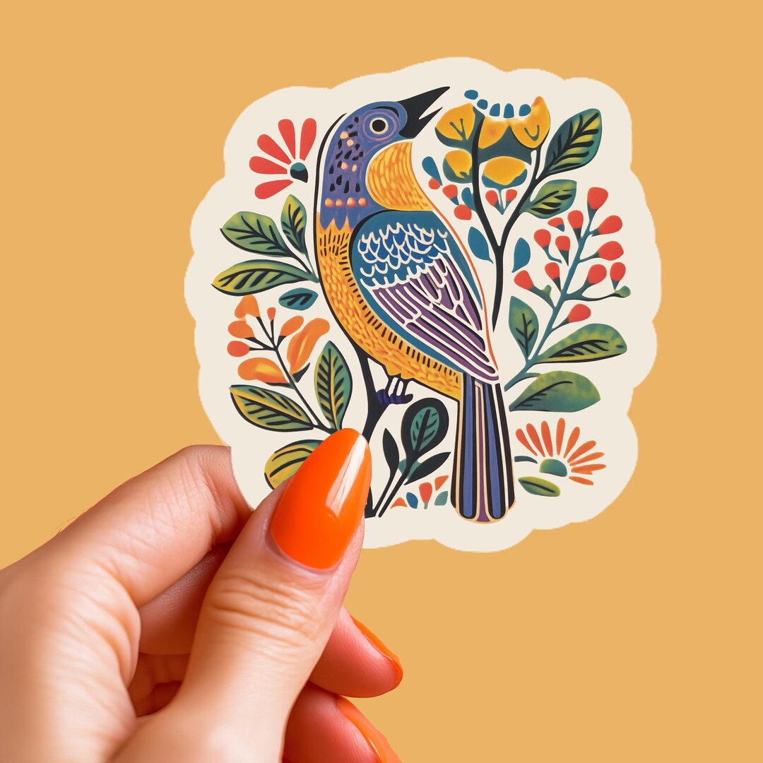 Folk Bird Sticker Colorful Folk Sticker Vintage Cottage Core Sticker ...