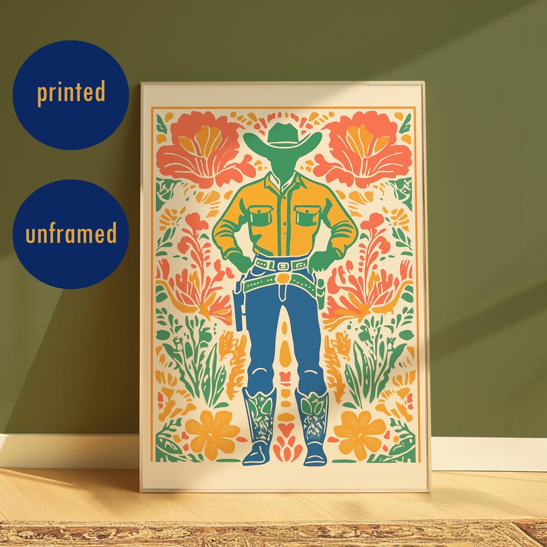 Cowboy Poster Retro Western Print Modern Farmhouse Art Southwestern ...