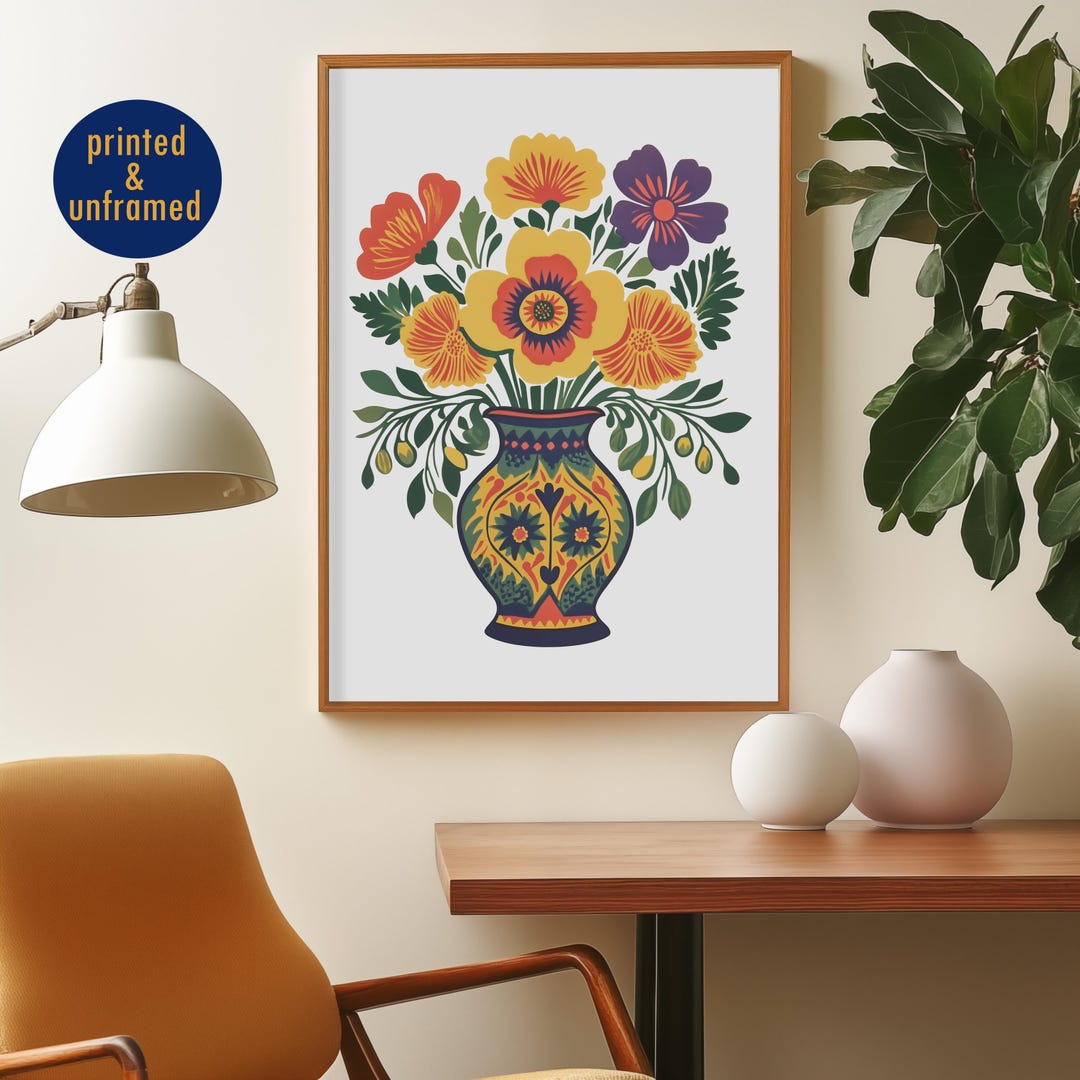 Colorful Retro Flower Poster Botanical Wall Art for Indie Room Decor ...