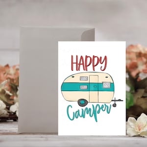 HAPPY CAMPER Printable Clipart, Digital Art, Vintage Camper Trailer ...