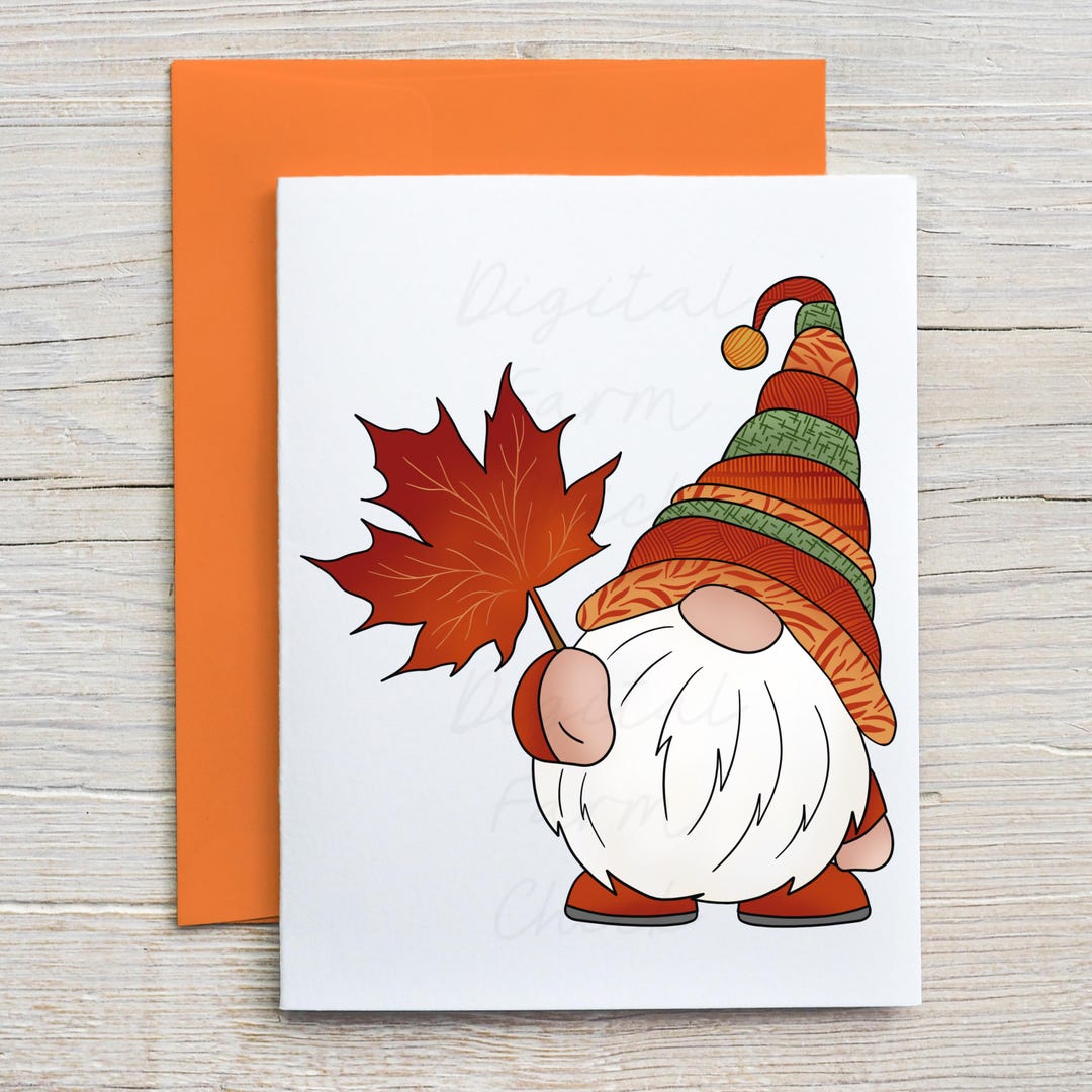 FALL GNOME Printable Clipart, Gnome With Fall Leaf, Whimsical Fall ...