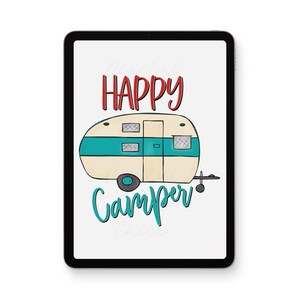 HAPPY CAMPER Printable Clipart, Digital Art, Vintage Camper Trailer ...