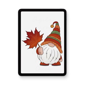 FALL GNOME Printable Clipart, Gnome With Fall Leaf, Whimsical Fall ...