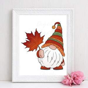 FALL GNOME Printable Clipart, Gnome With Fall Leaf, Whimsical Fall ...