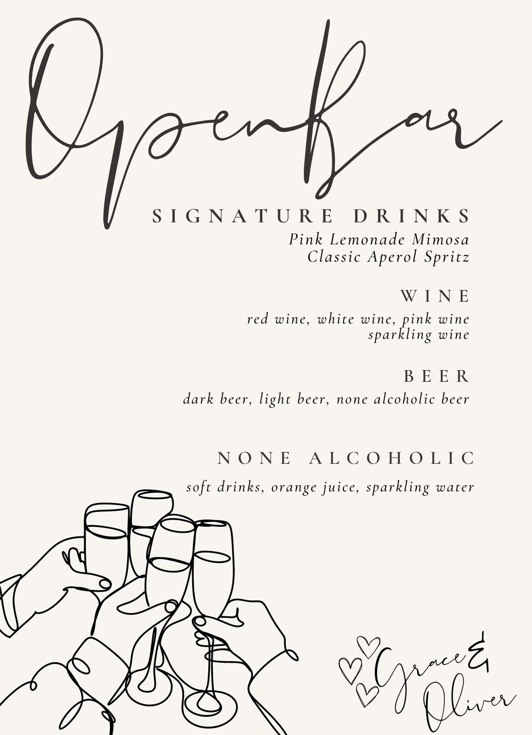 Open Bar - Customizable Signature Drink Menu for Weddings & Events ...