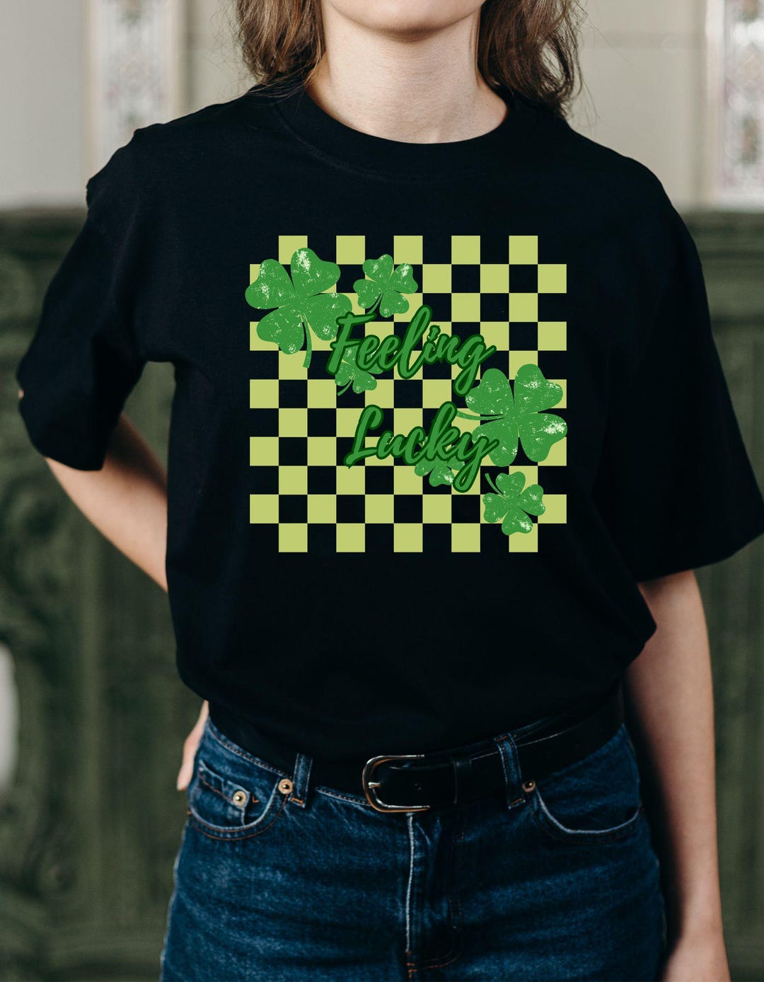 Retro Feeling Lucky PNG Checker Pattern Clover Green SVG St Patrick's ...