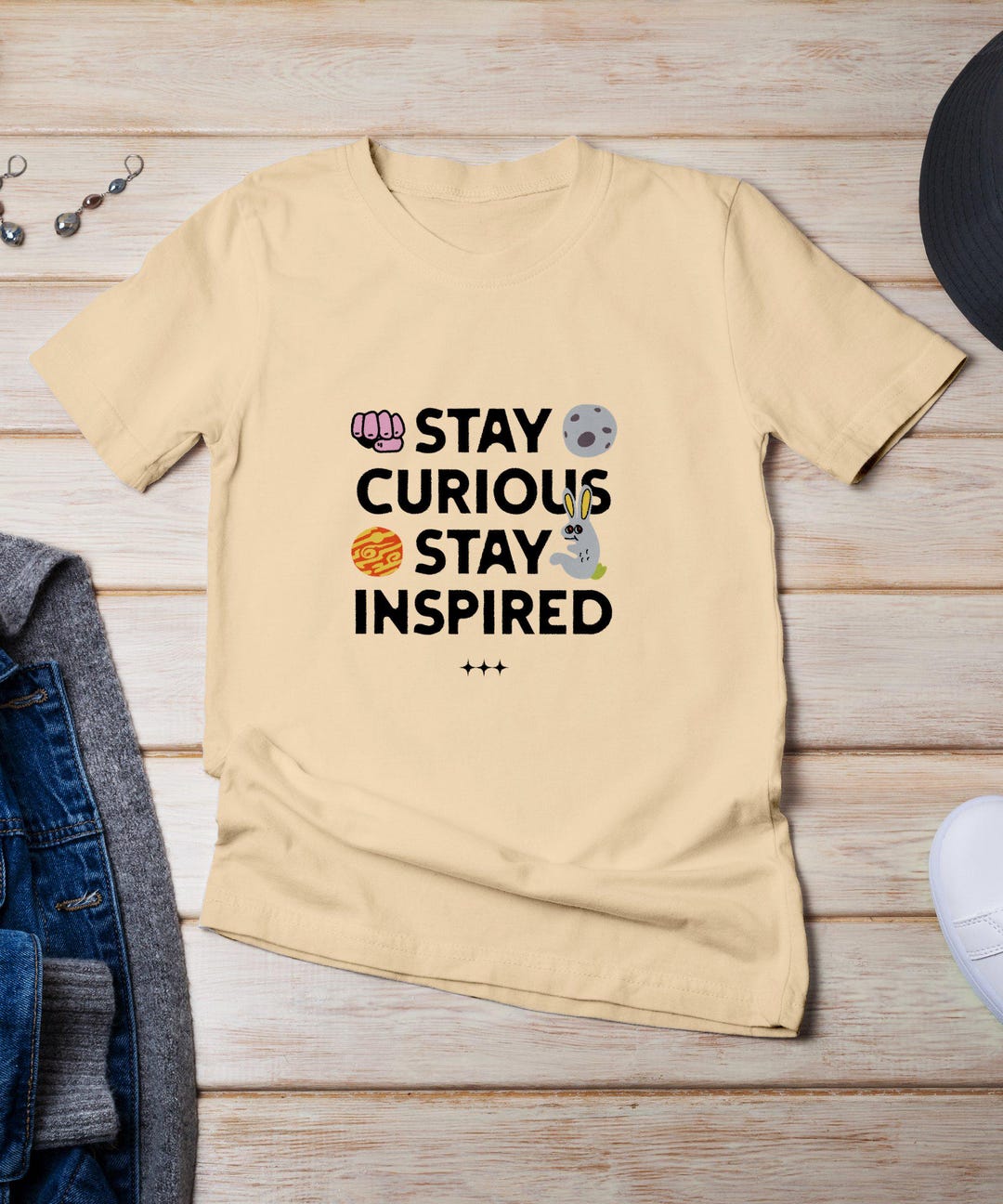 Stay Curious Stay Inspired Graphic Tee, Motivational T-shirt, Cute ...