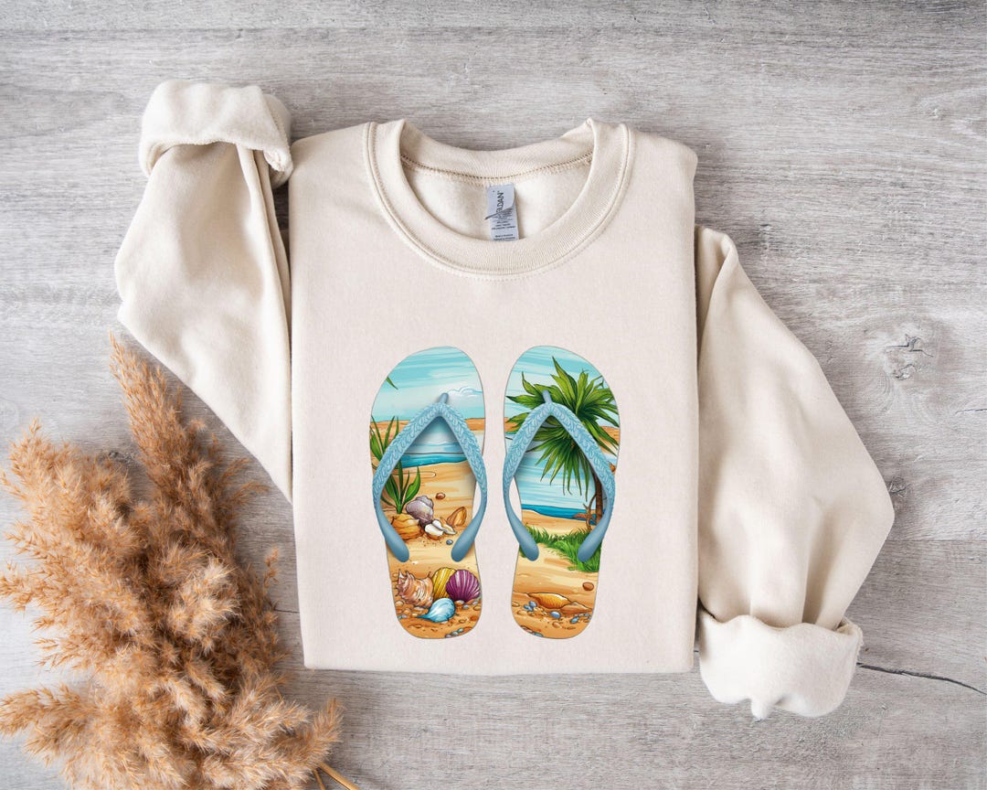 Beach Themed Seashell Flip Flops, Tropical Vacation Sandals, Ocean ...