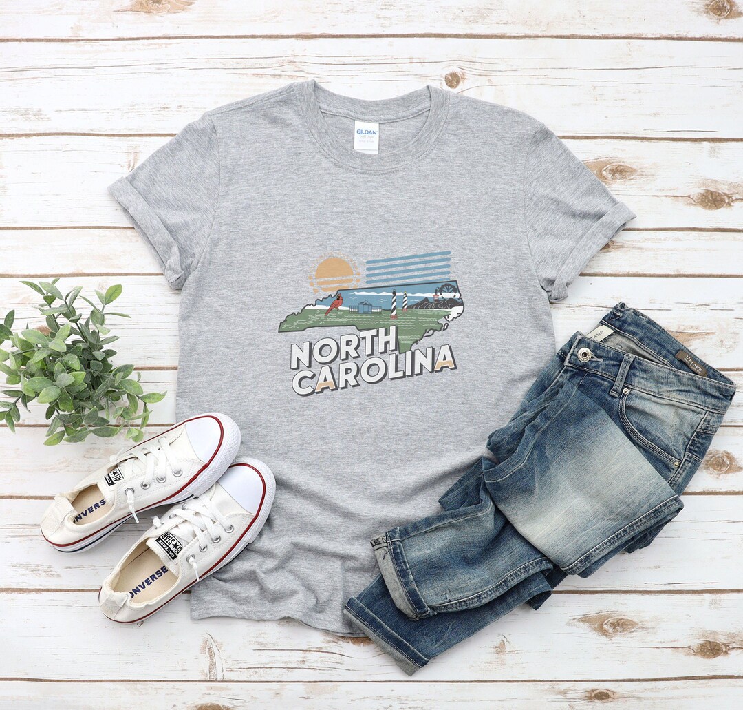North Carolina Graphic Tee, Atlantic Ocean Design T-shirt, Cardinal ...