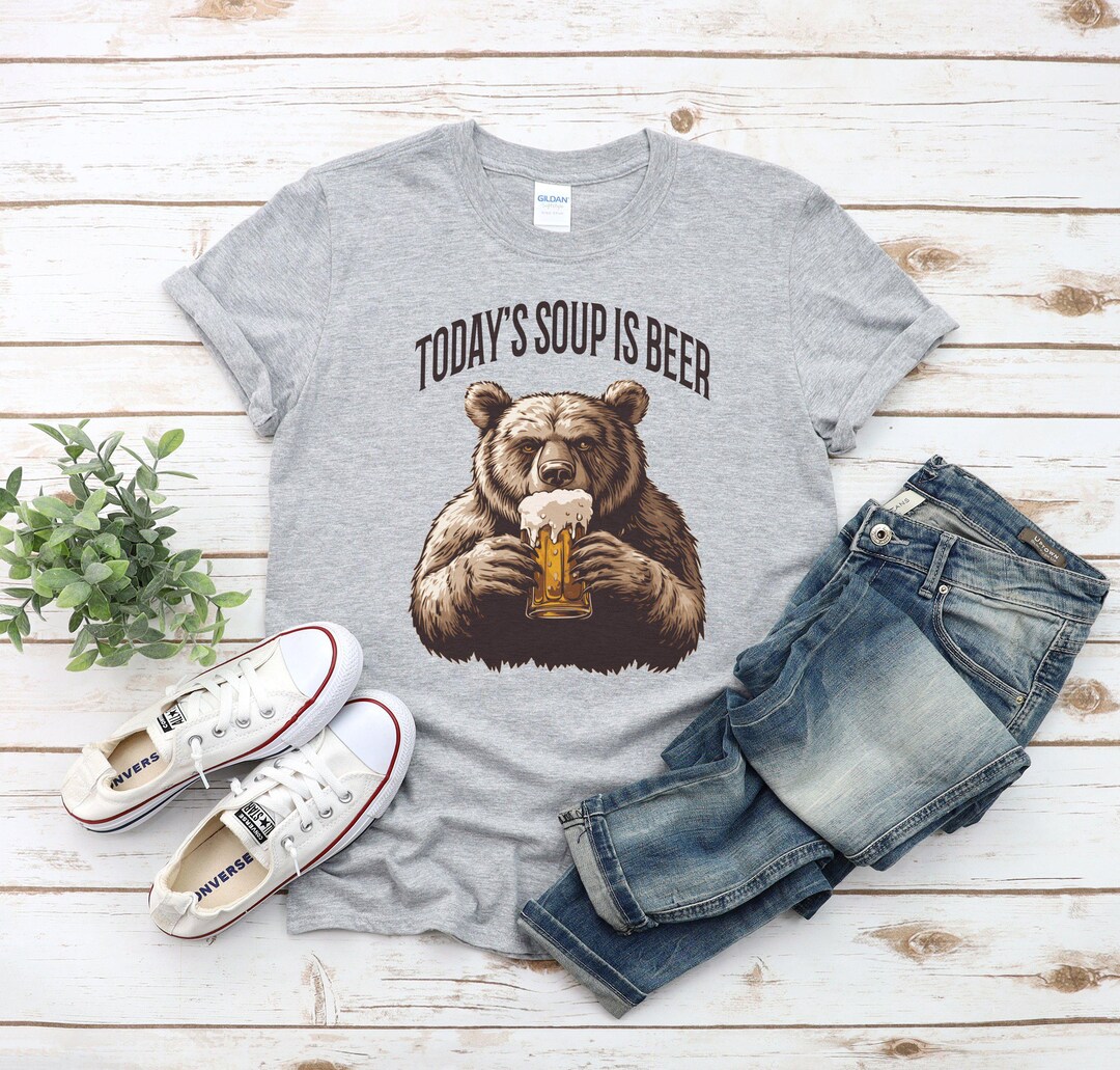 Graphic Bear Drinking Beer Funny T Shirt for Beer Lovers, Unique Graphic Tee for Men Women Beer ...