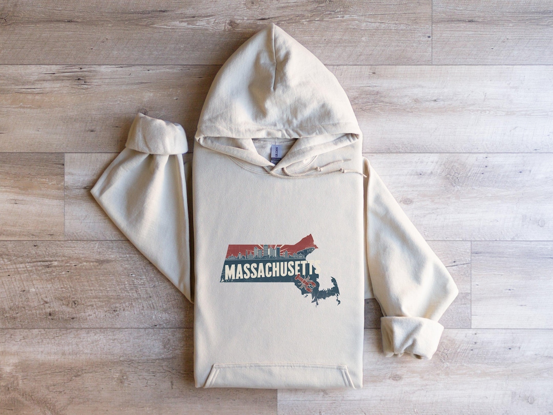 Massachusetts State Outline Hoodie, Unique Massachusetts Skyline Design ...
