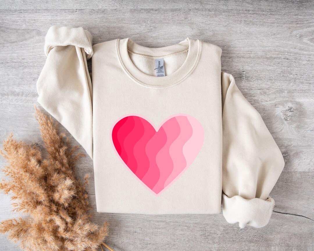 Cute Heart Sweatshirt, Valentines Day Pullover, Pink Heart Graphic ...