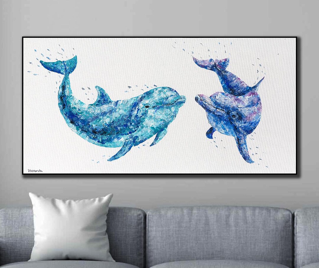 48", Dolphin Play, Thick Layer Acrylic Painting, Dolphin Painting for ...
