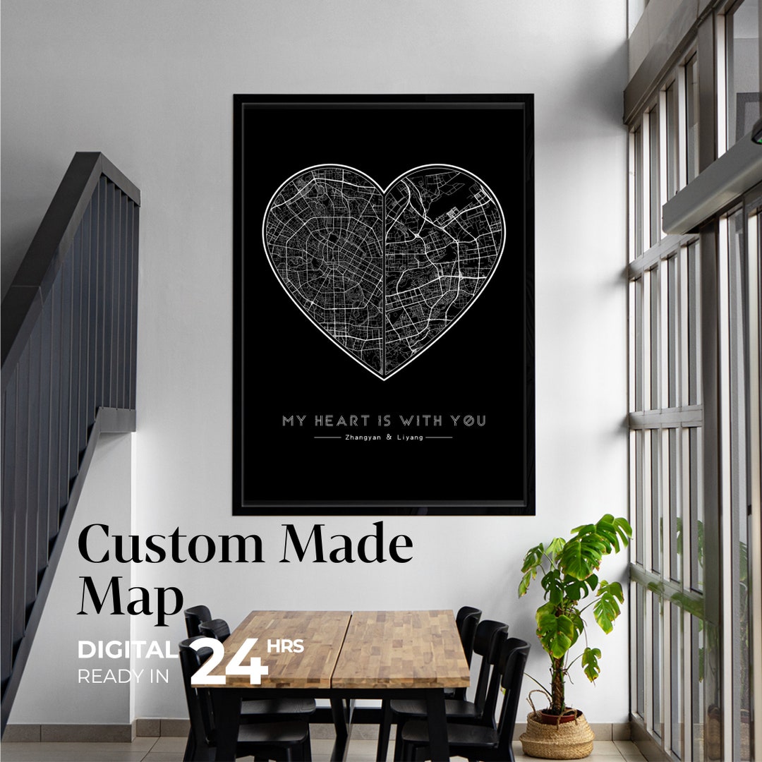 Custom Made Heart Map, Destination Map, Love Map, Heart Map - Etsy