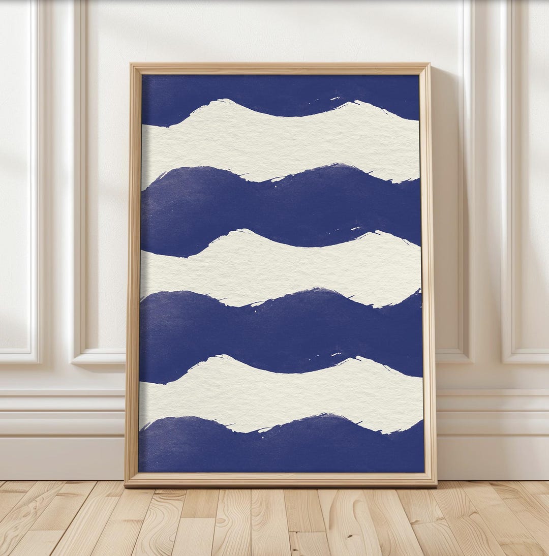 Navy Blue Wave Pattern Wall Art | Abstract Modern Minimalist ...