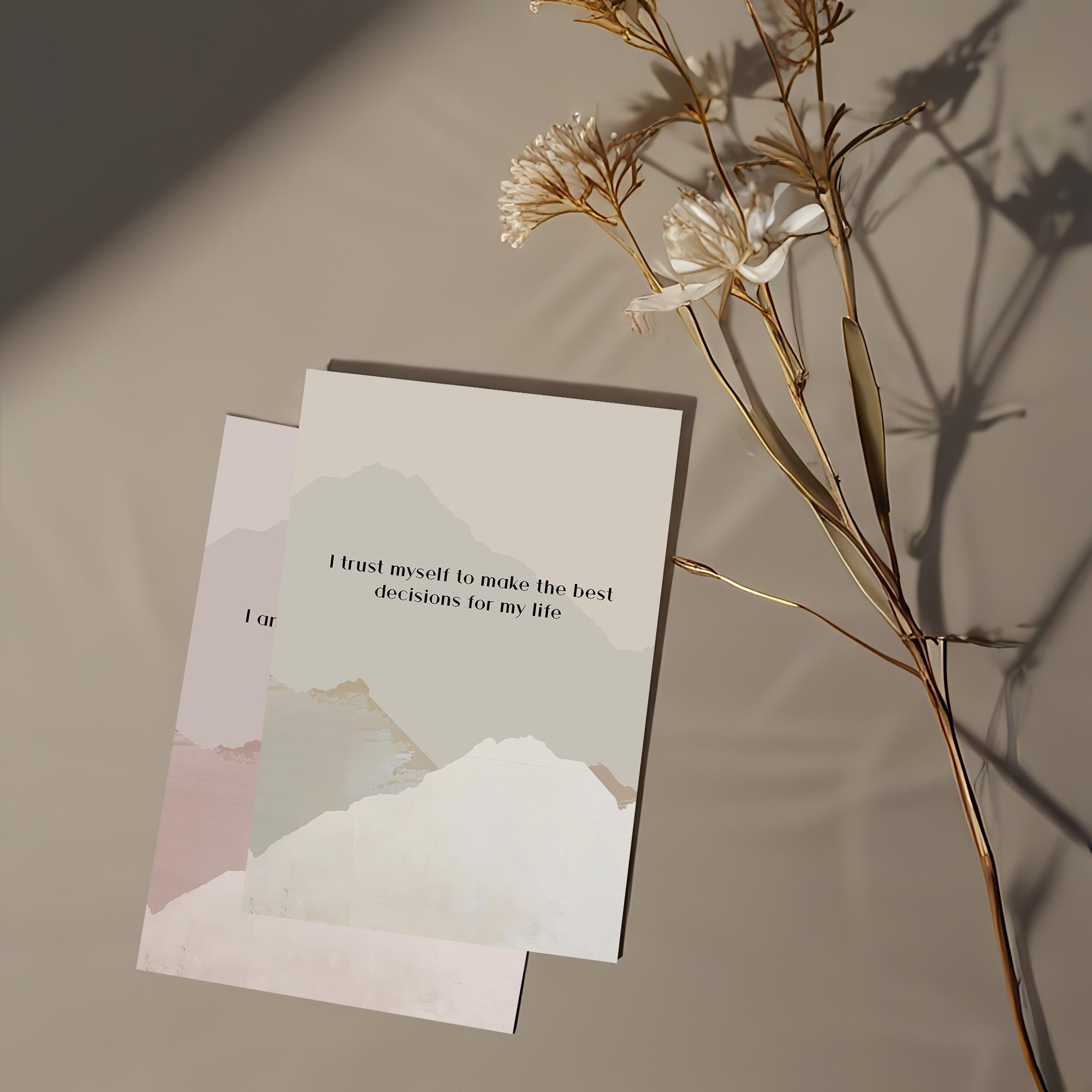 Printable Affirmation Cards: Japandi Mountain Art, Self-care Gift ...