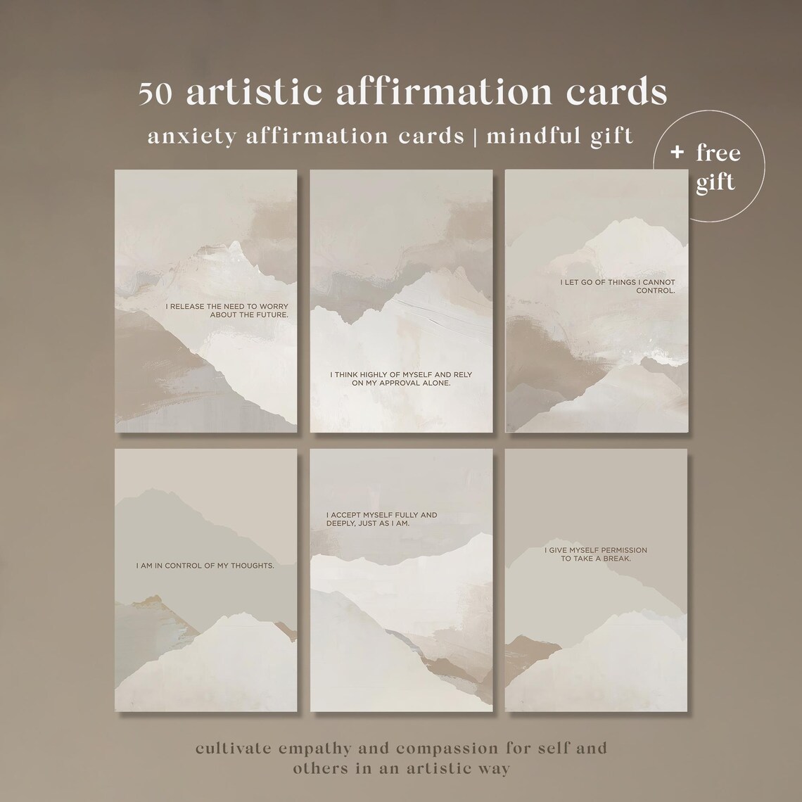 50 Printable Affirmation Cards, Japandi Minimalist Self-care Deck ...