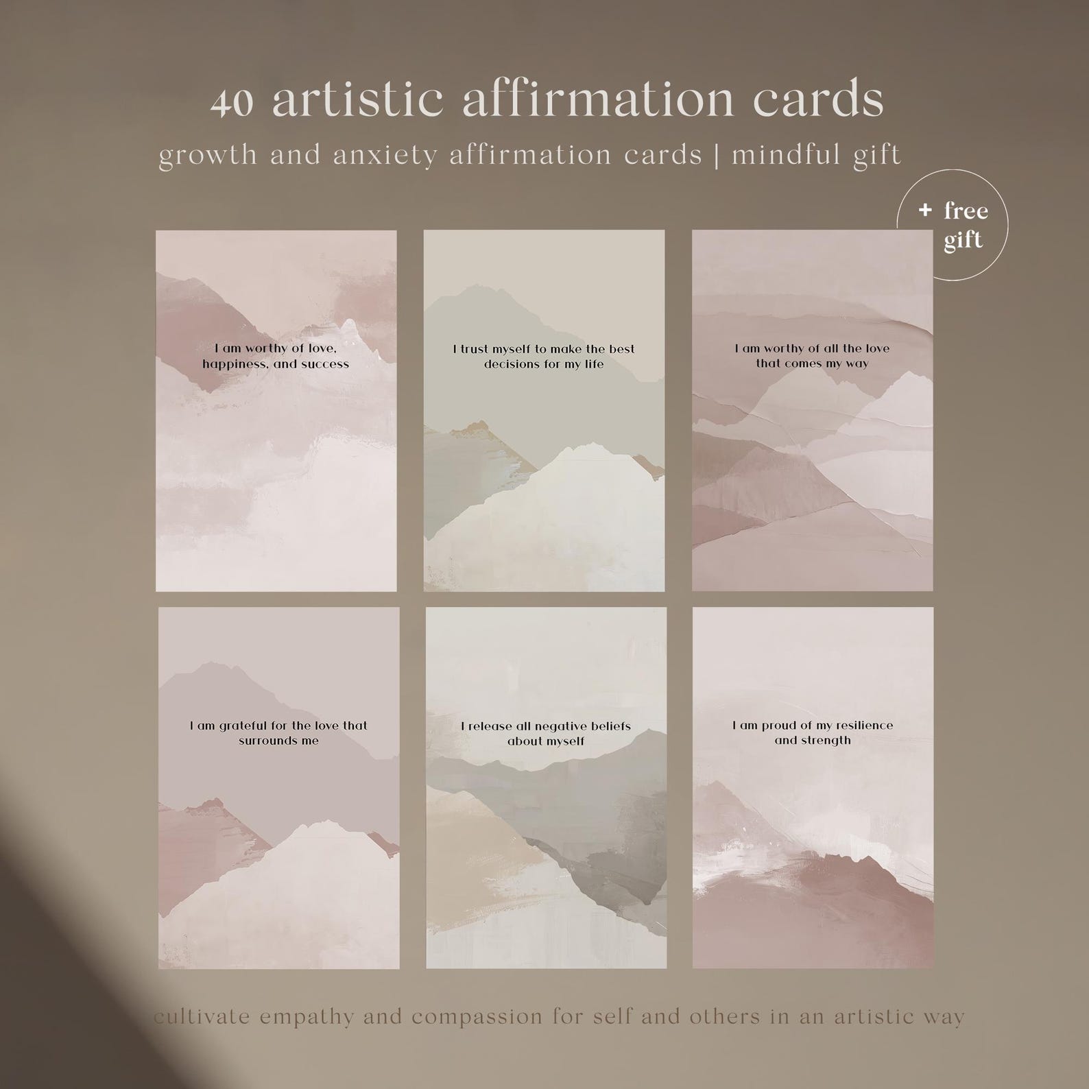 Printable Affirmation Cards: Japandi Mountain Art, Self-care Gift ...