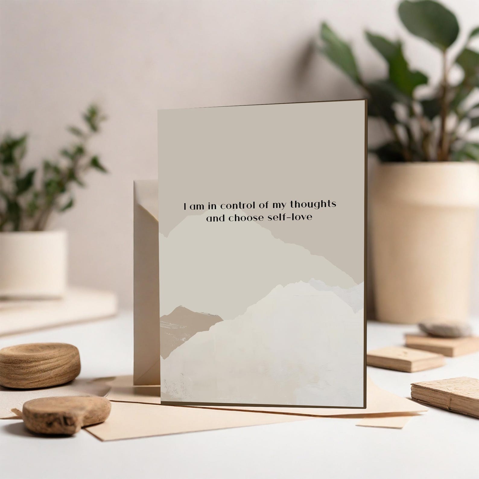 Printable Affirmation Cards: Japandi Mountain Art, Self-care Gift ...