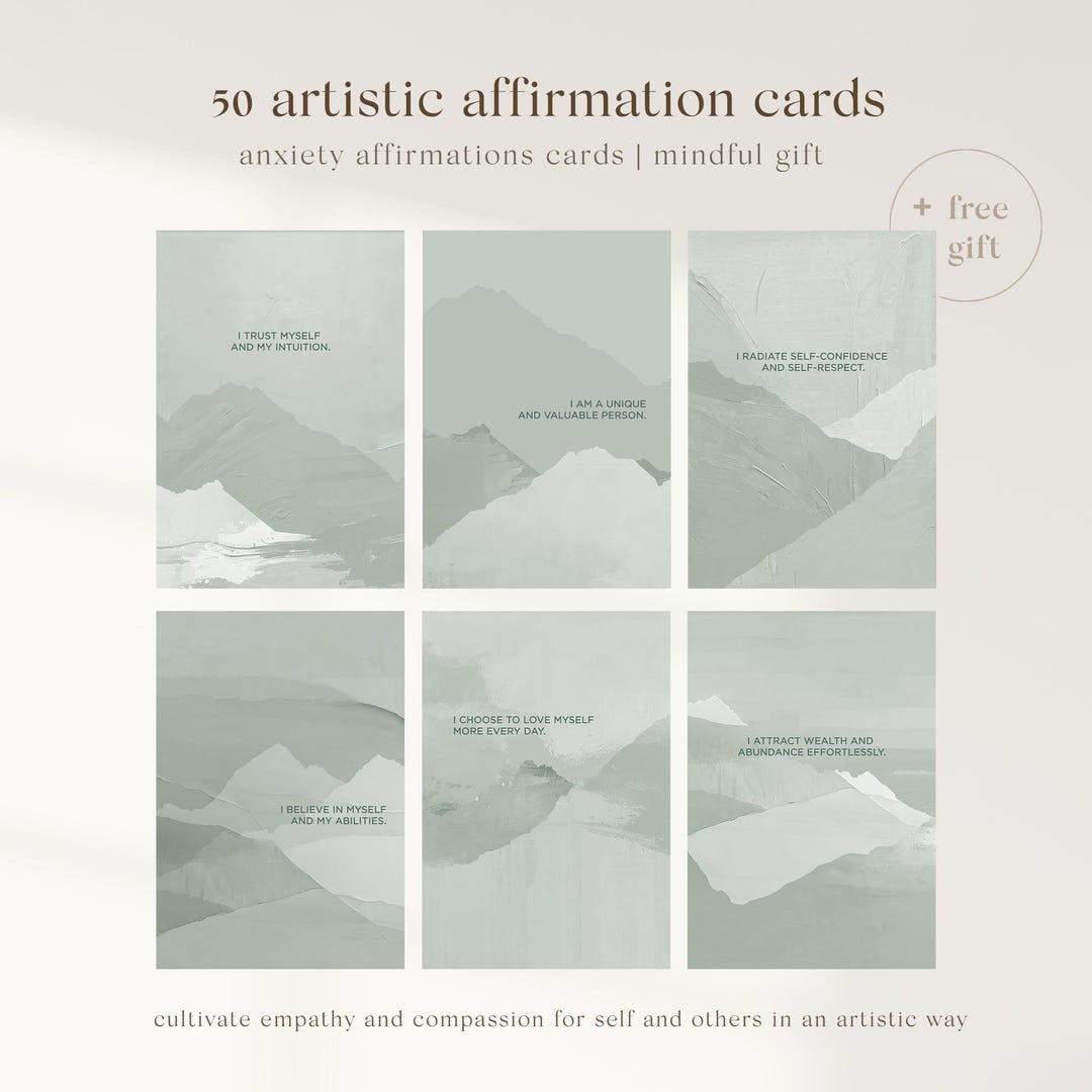 Printable Positive Affirmation Cards, Vision Board Japandi Silhouette ...