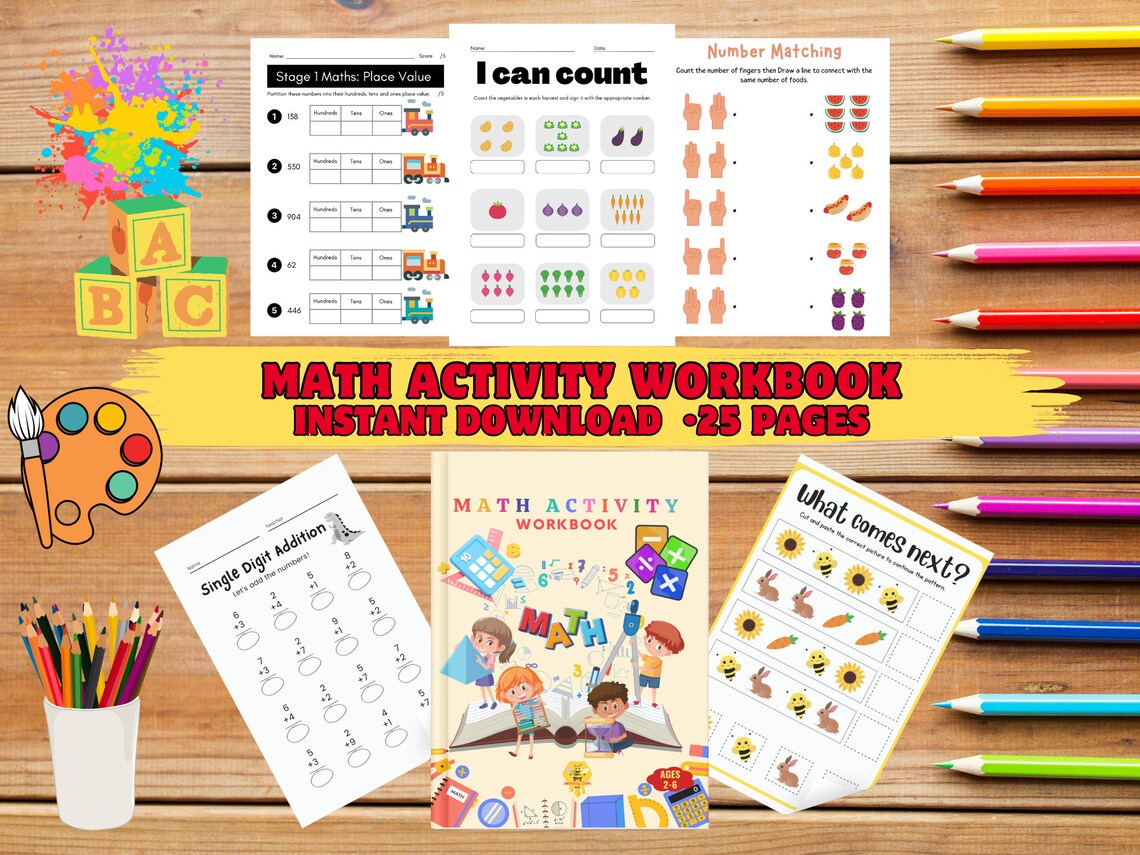 Math Activity Workbook: 25 Engaging Pages of Coloring, Addition ...
