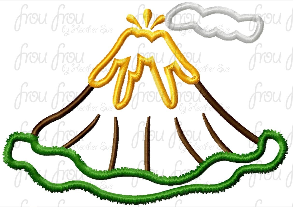 Volcano Mountain Dinosaur Digital Embroidery Design Machine Filled and ...