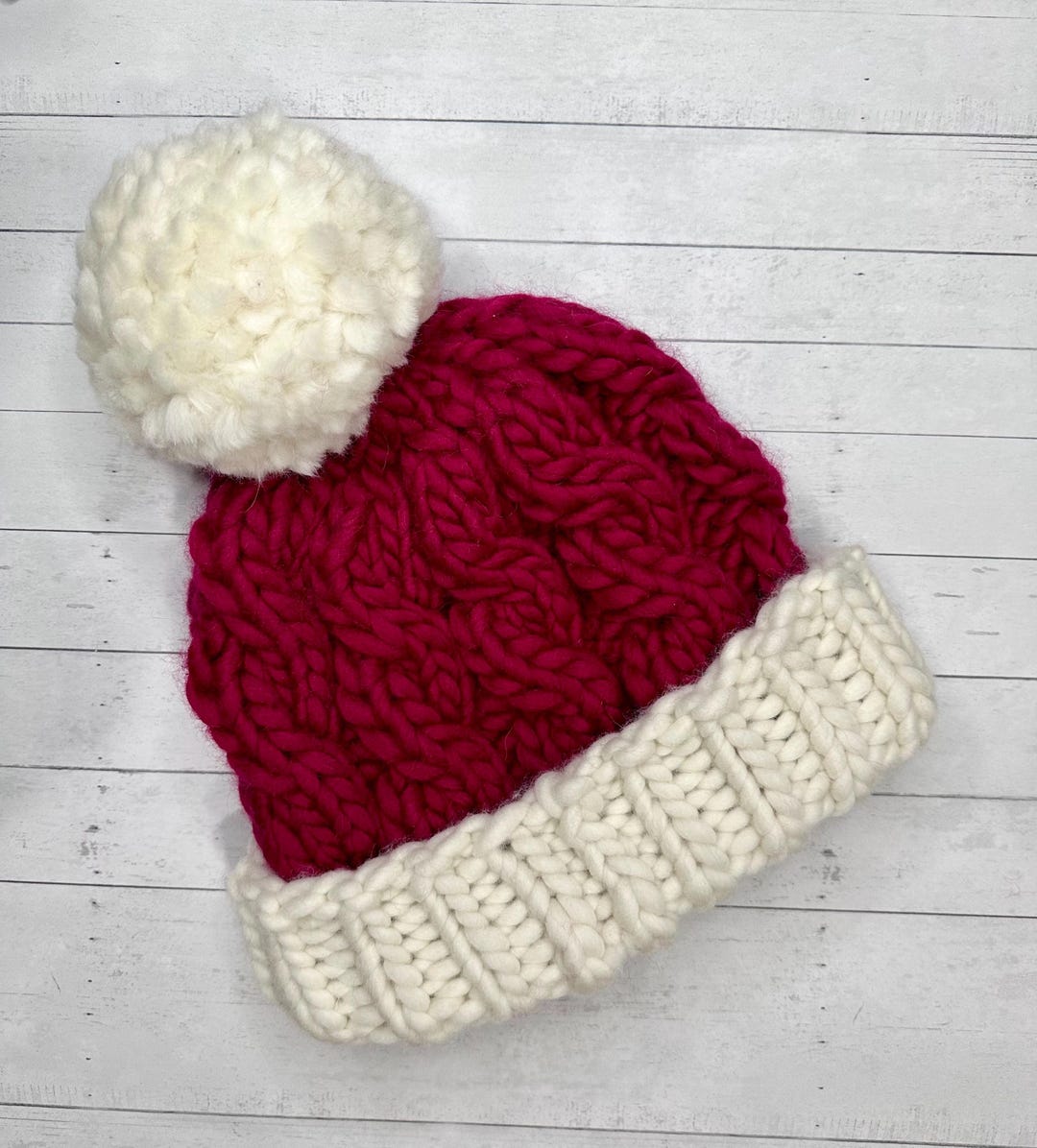Hand-knit Merino Wool Santa Hat With Jumbo Pom-pom - Etsy