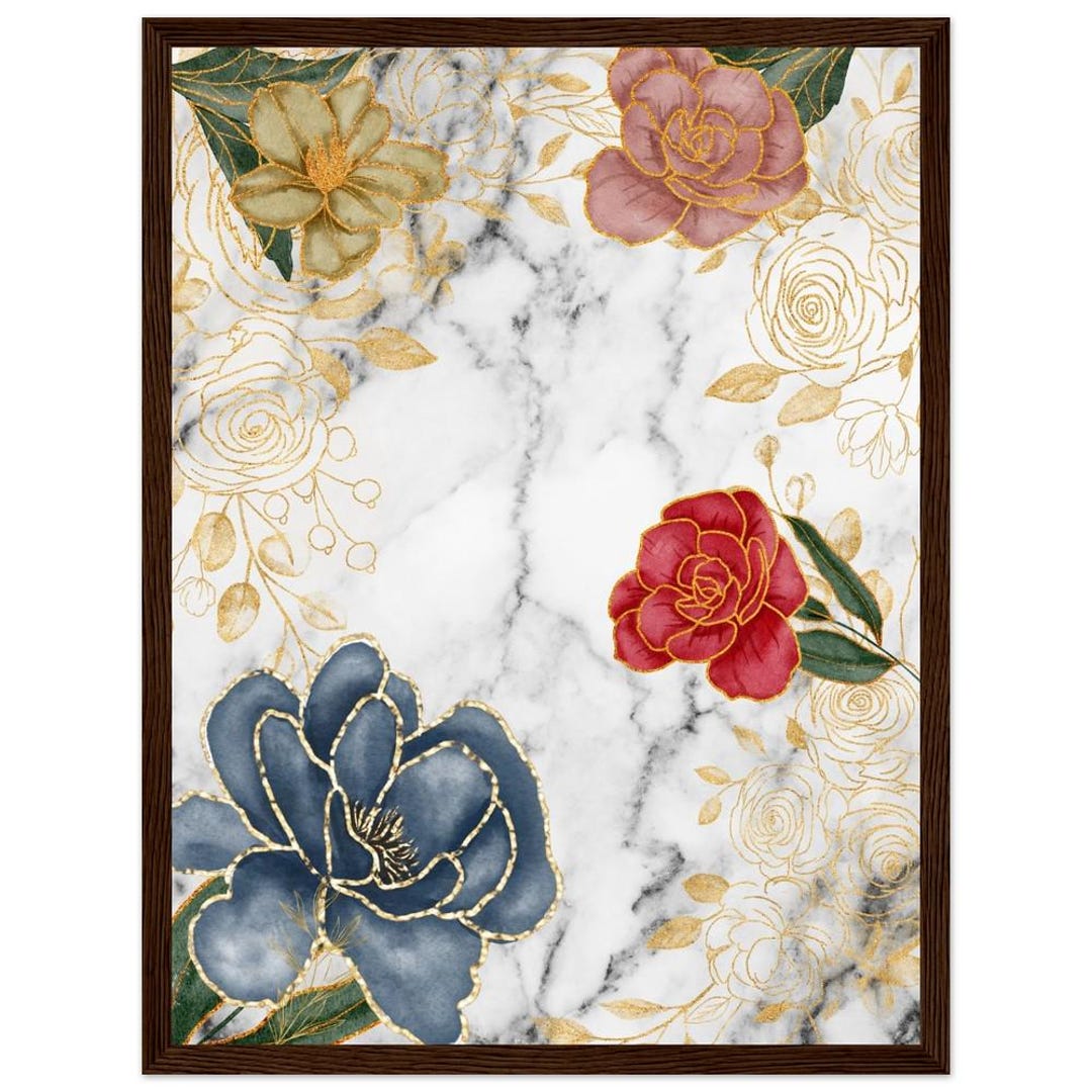 Flower Posters. Marble and Flowers Poster. Decor. Premium Matte Paper ...