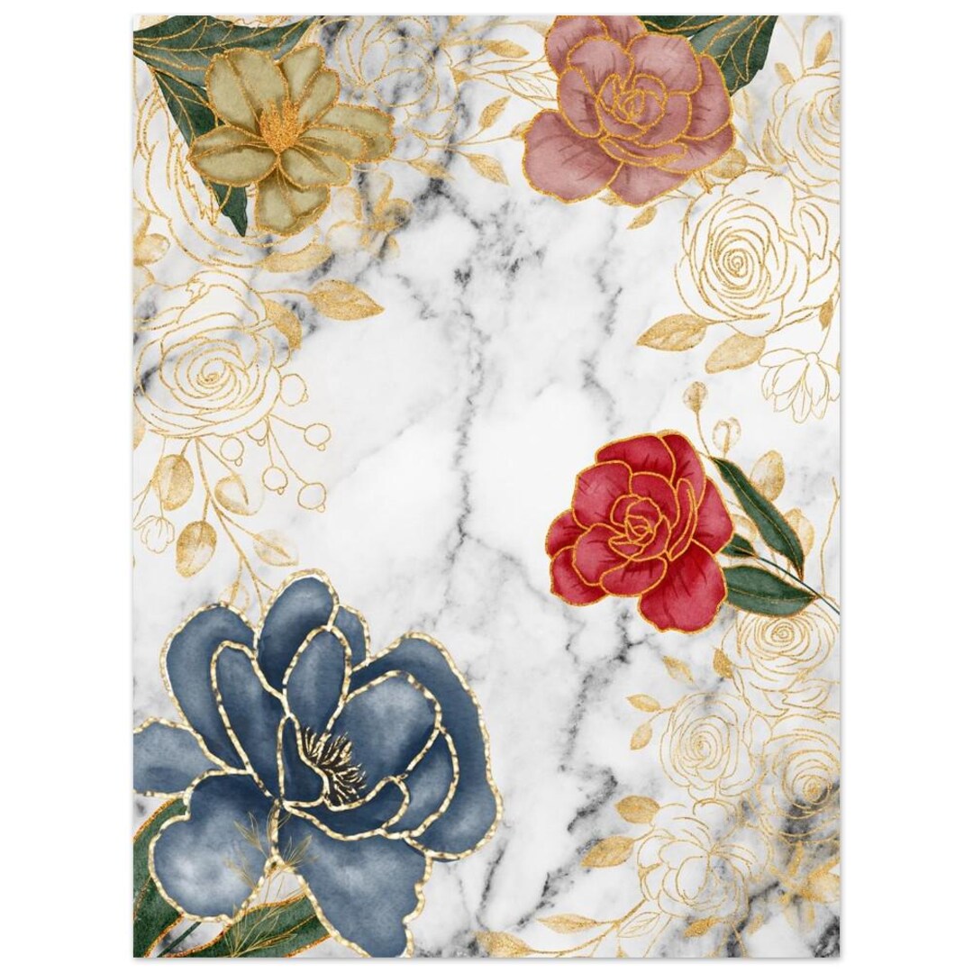 Flower Posters. Marble and Flower Poster. Decor. Premium Matte Paper ...