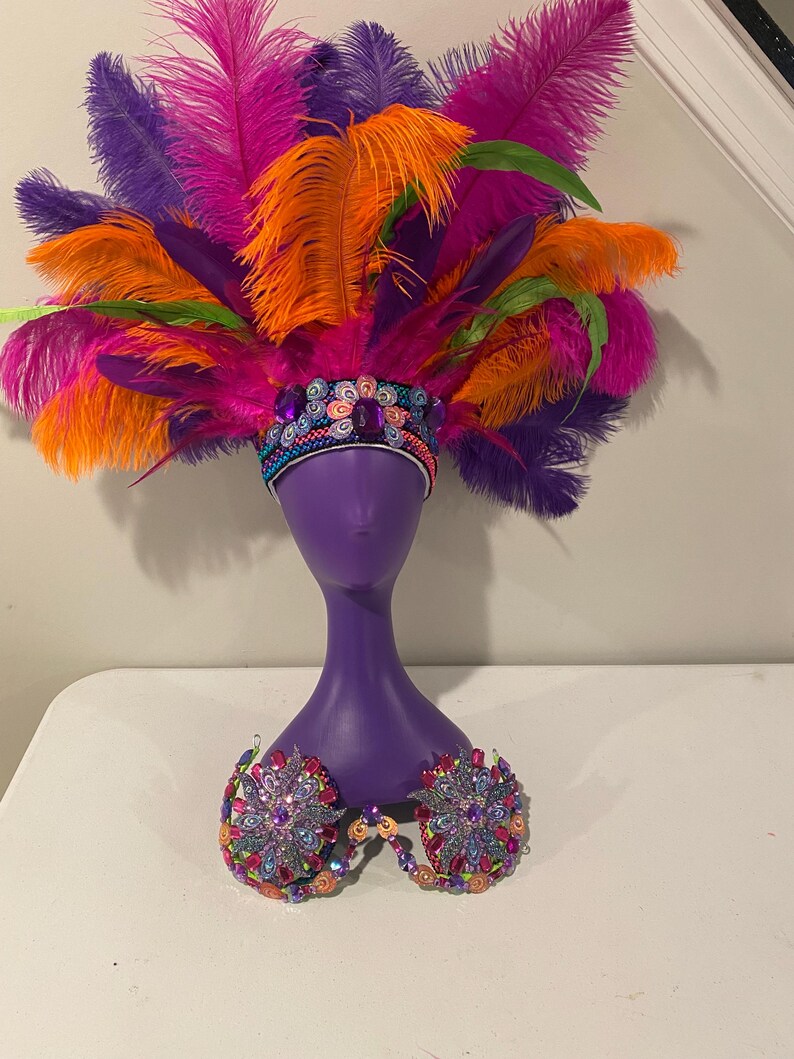 Hand Crafted Caribbean Carnival Themed Jeweled Wire Bra and Headpiece ...