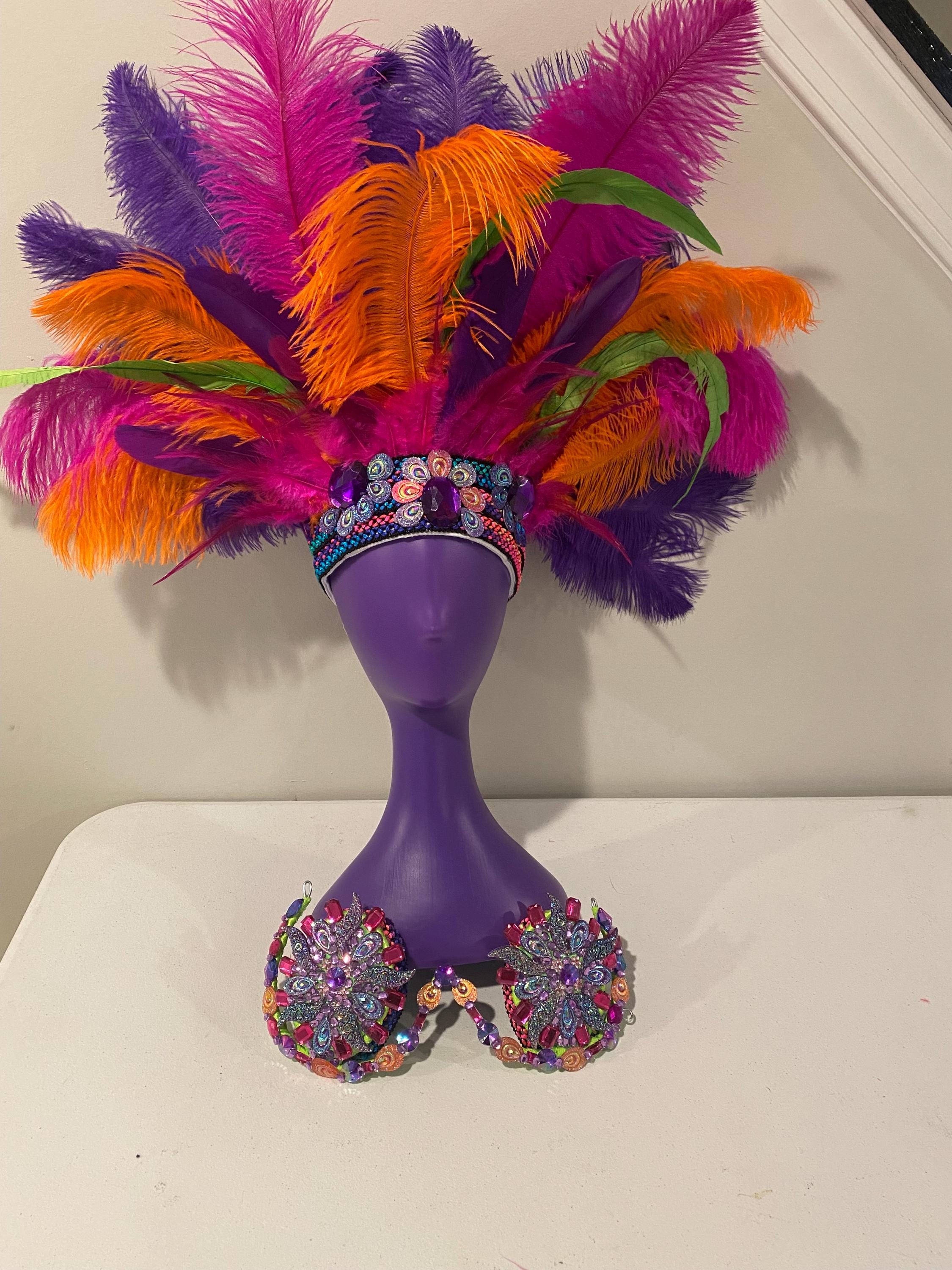 Hand Crafted Caribbean Carnival Themed Jeweled Wire Bra and Headpiece ...