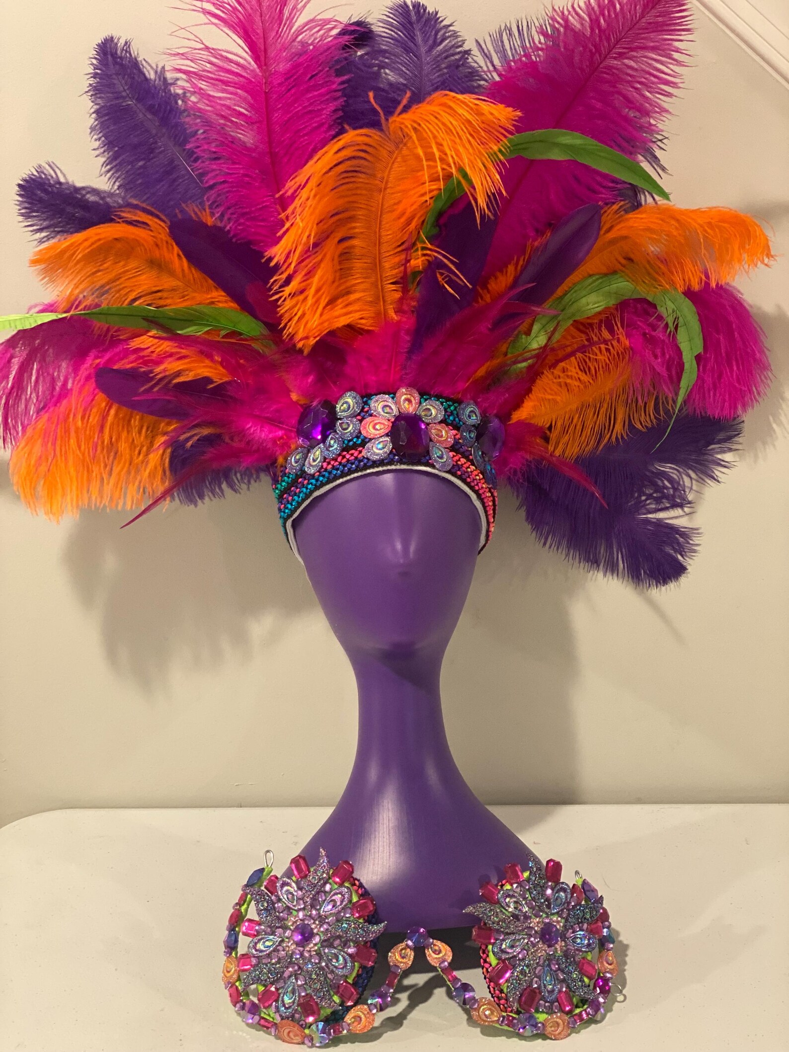 Hand Crafted Caribbean Carnival Themed Jeweled Wire Bra and Headpiece ...