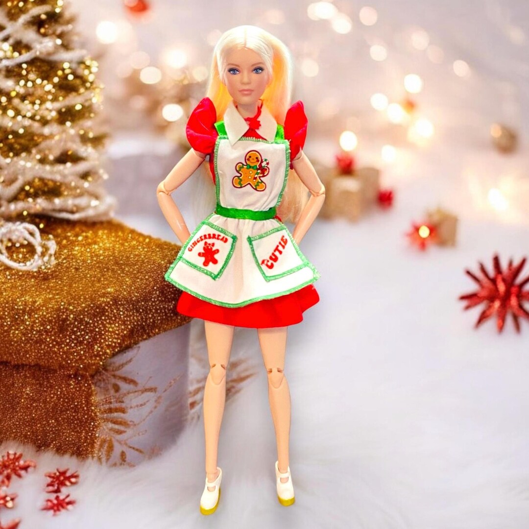 Gingerbread-themed Barbie Doll Outfit Holiday Apron Dress - Etsy