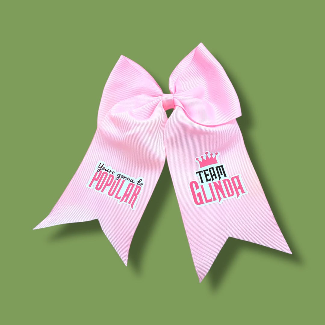 Team Glinda Cheer Bow | Pink Hair Bow With “popular” & Glinda Design ...